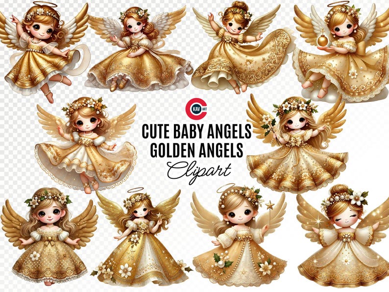 Angel Clipart, Cute Golden Fairy Clipart, Golden Angel Clipart, Cute ...
