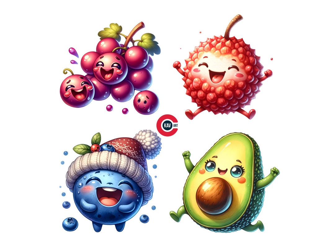 Fruits Clipart, Funny Fruits Emote Clipart, Apple, Kiwi, Avocado ...