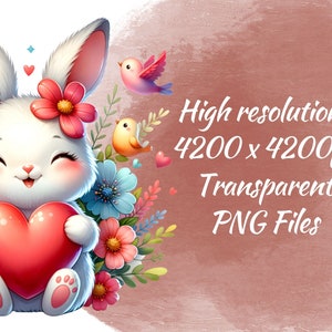 Bunny Clipart, Cute Love Bunny With Heart Clipart, Bunny PNG, Valentine ...