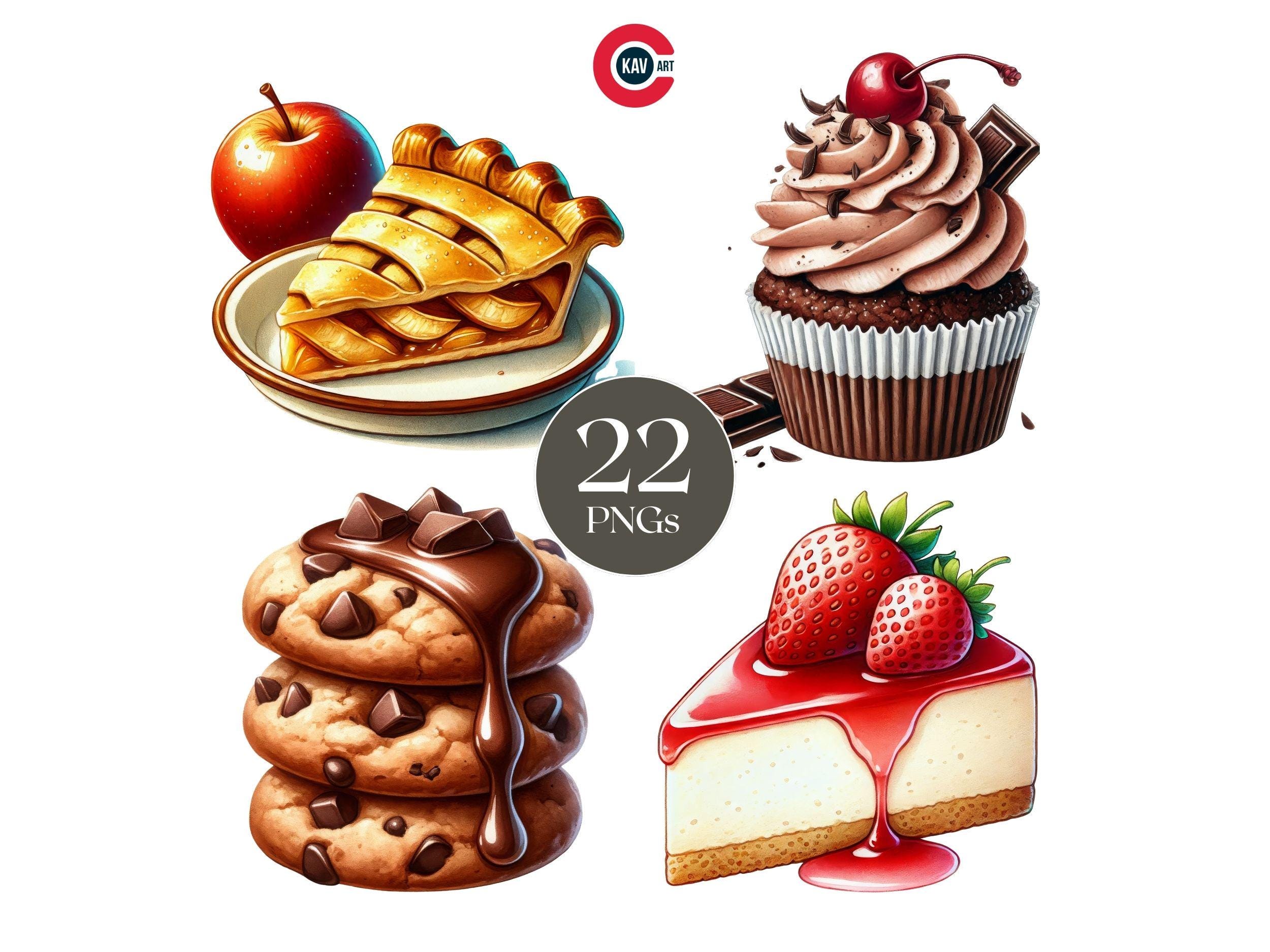 Bakery Shop Sweets Watercolor Clipart, Pastries and Cakes, Ice Cream ...