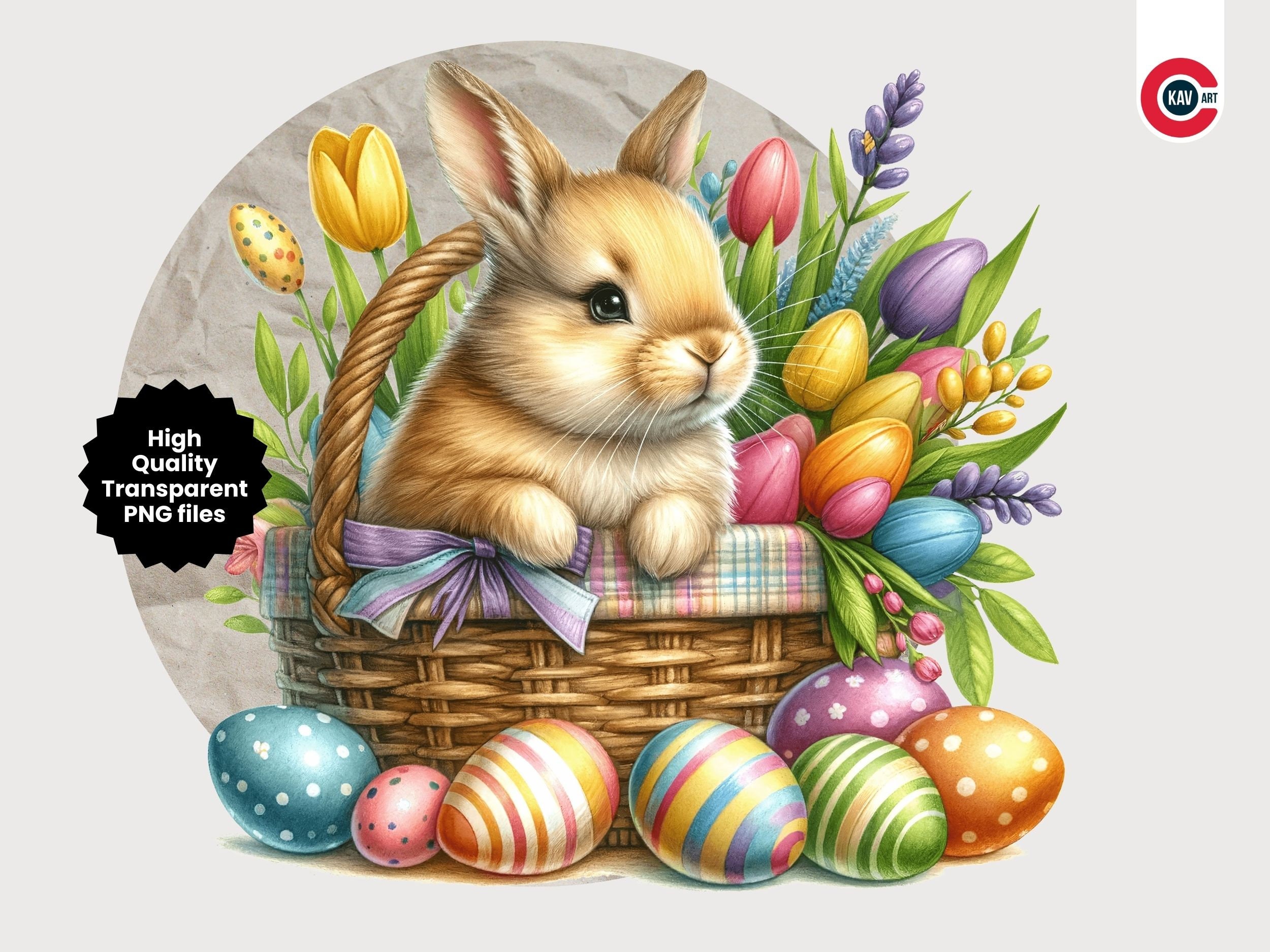 Bunny & Egg Basket Easter Clipart Bundle: Transparent PNG (digital ...