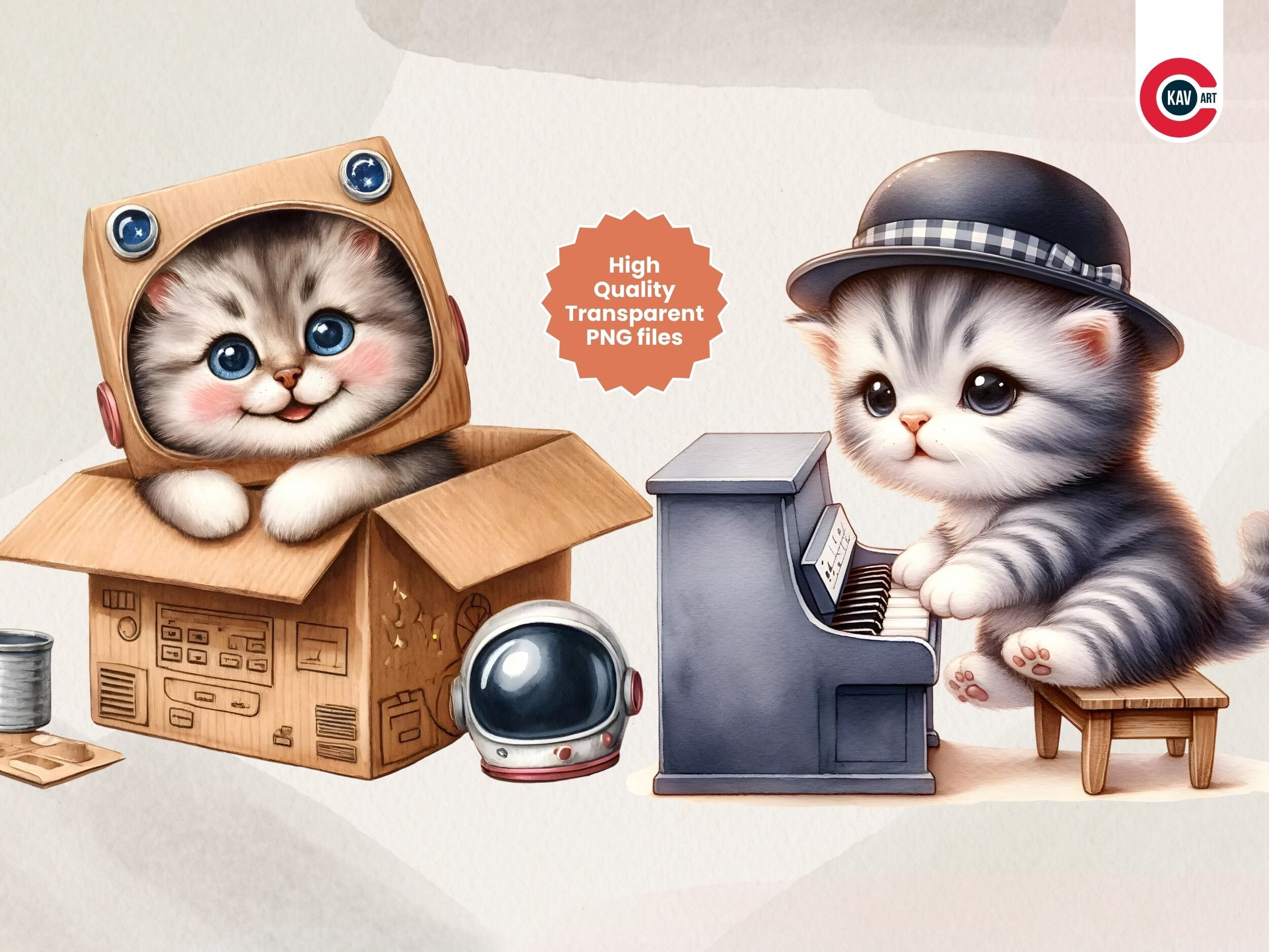 Funny Cat Watercolor Clipart Bundle, Cute Kitten Fun Clipart, Cat ...