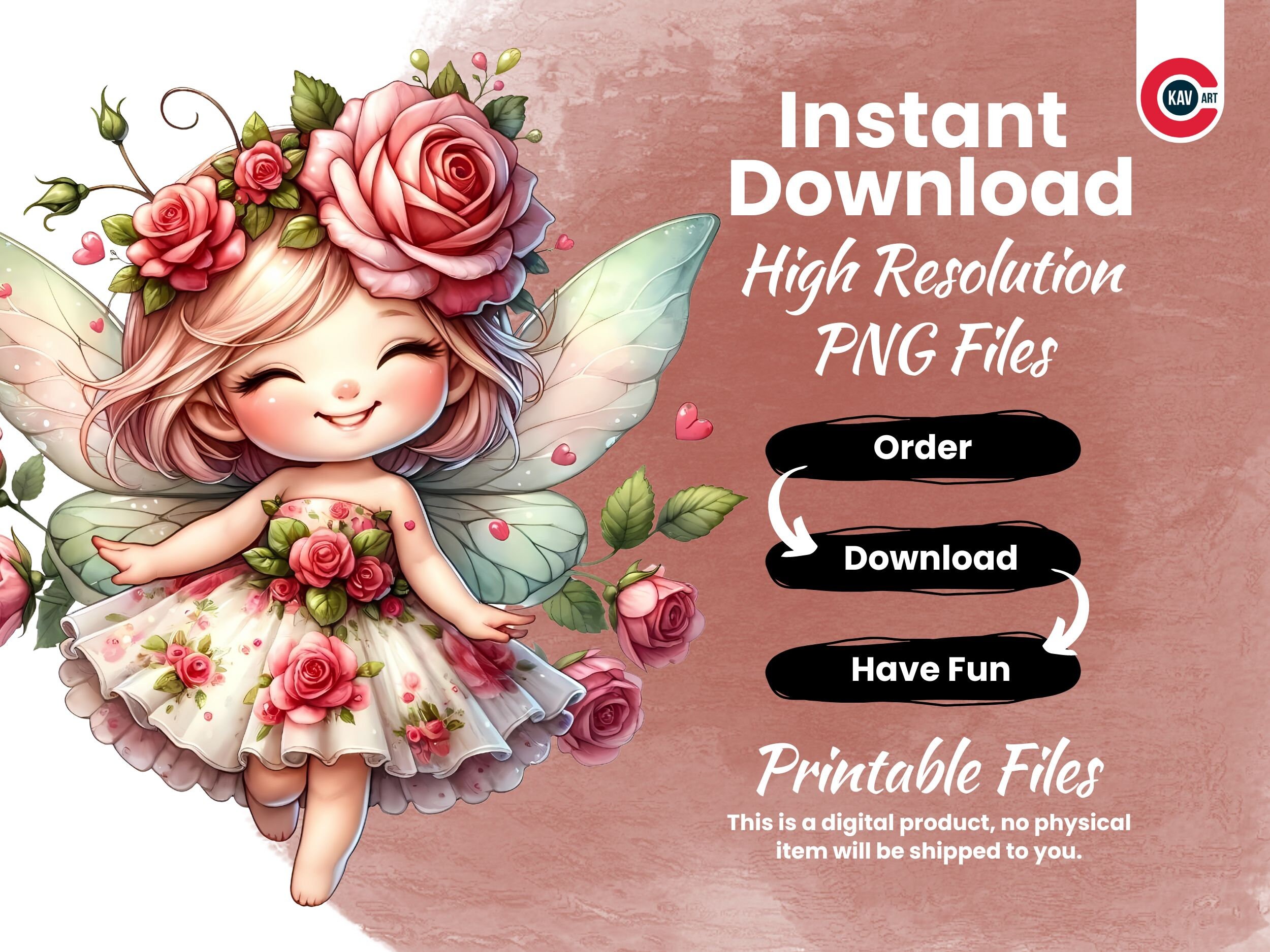 Fairy Clipart, Rose Fairy Clipart, Flower Fairy, Cute Nature Fairy With ...