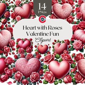 Floral Heart Clipart: Valentine Roses PNG for Scrapbooking (digital ...