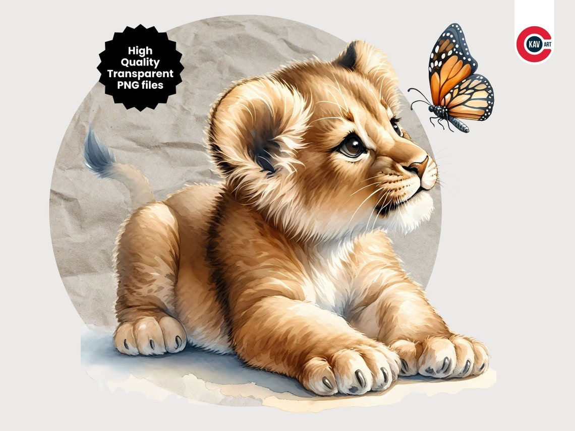 Cute Lion Cub Clipart Bundle, Lion Cub Illustration, Transparent PNG ...