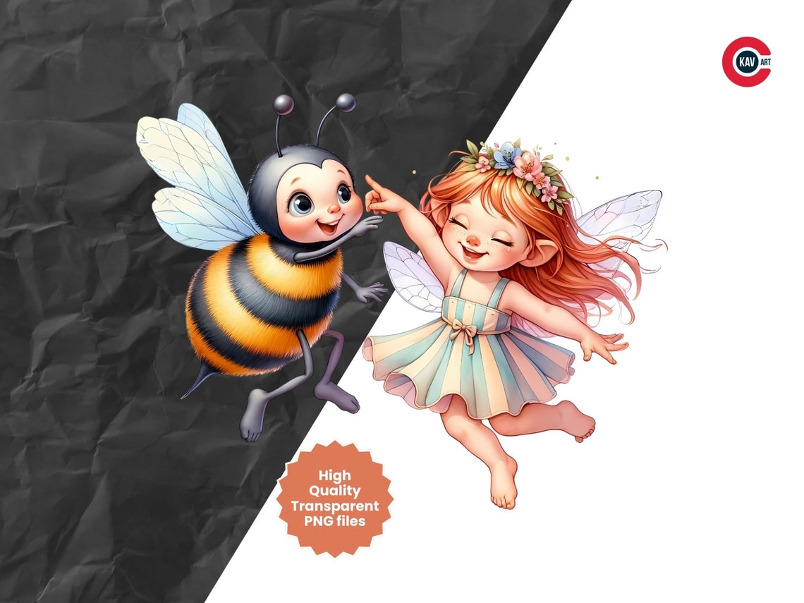 Fairy With Bumblebee Watercolor Clipart, Fairy and Bee, Bumble Bee ...