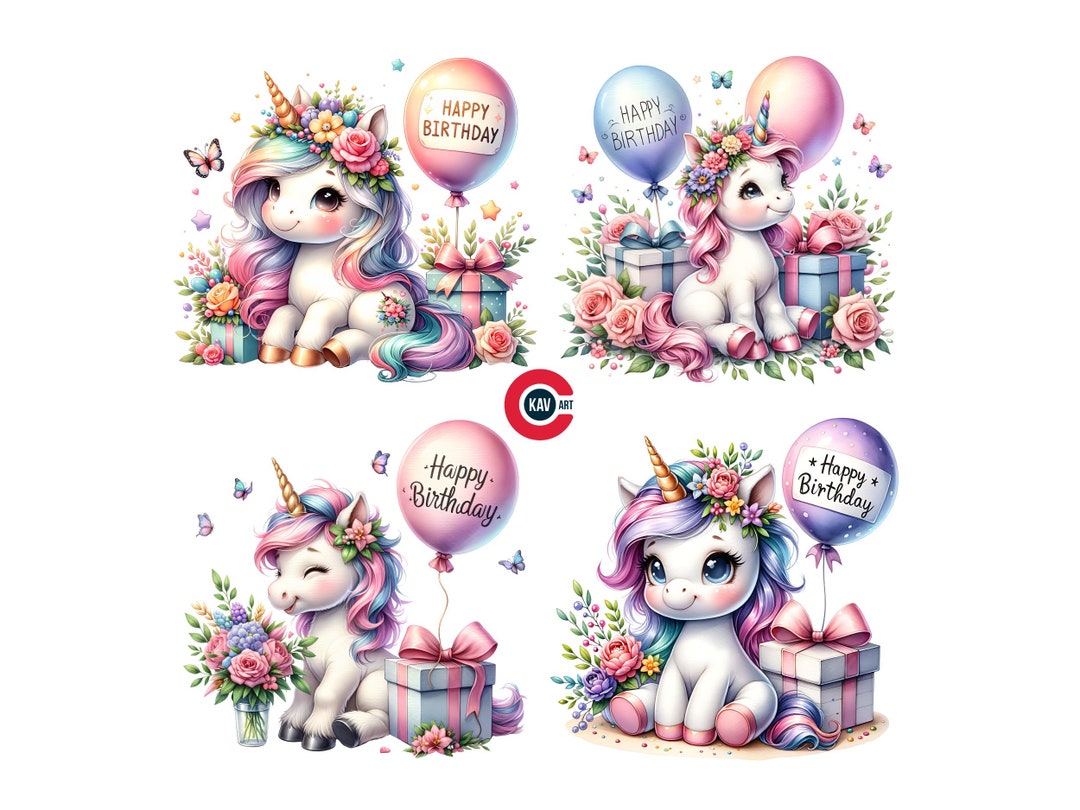 Happy Birthday Clipart, Birthday Unicorn Clipart, Cute Unicorn Clipart ...