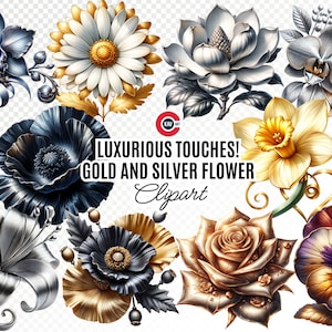 Gold and Silver Flower Art Clipart, Metal Flower Artefacts, Gold Flower ...