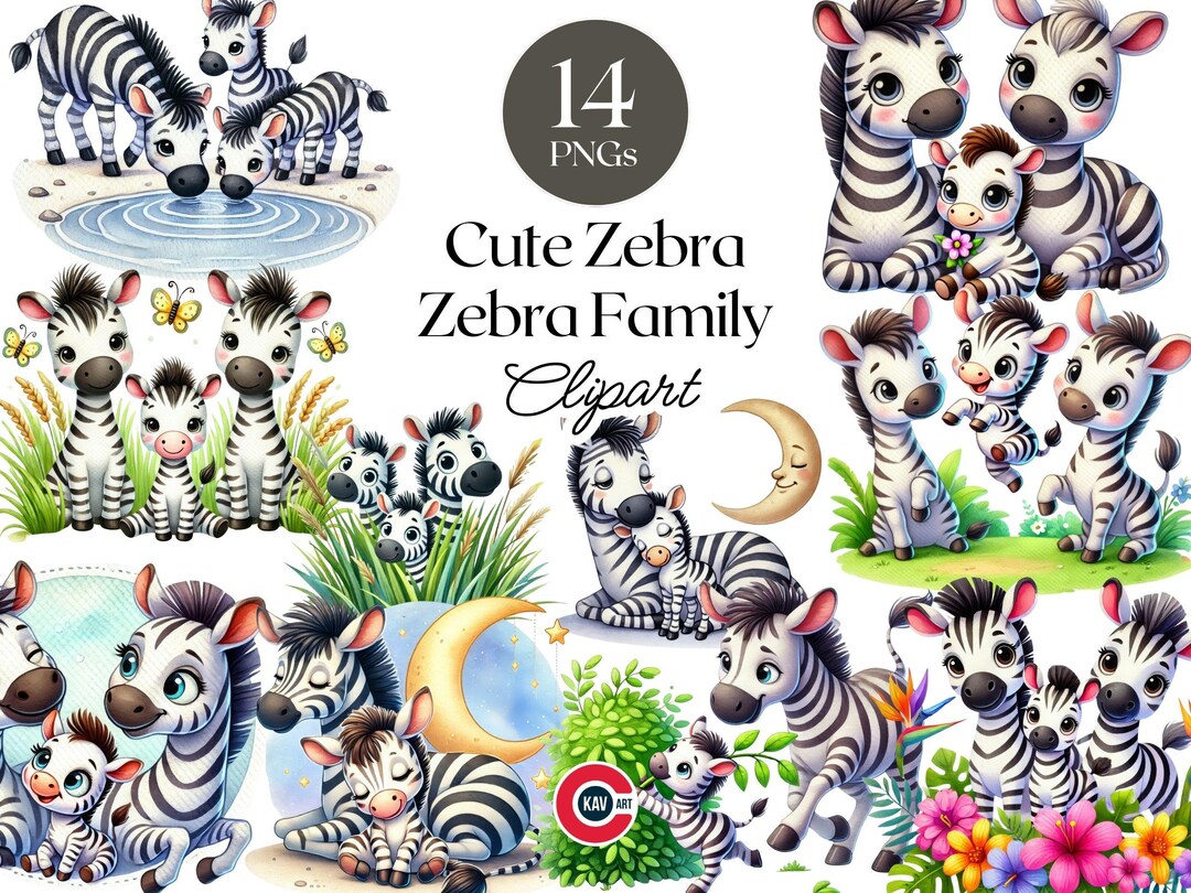 Cute Zebra Family Watercolor Clipart, Nursery Art (digital Download) - Etsy