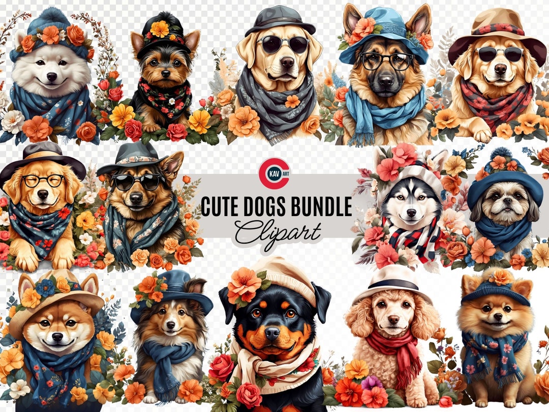 Dog Breed Watercolor Clipart Bundle, Cute Dogs Clipart, Dogs PNG Bundle ...