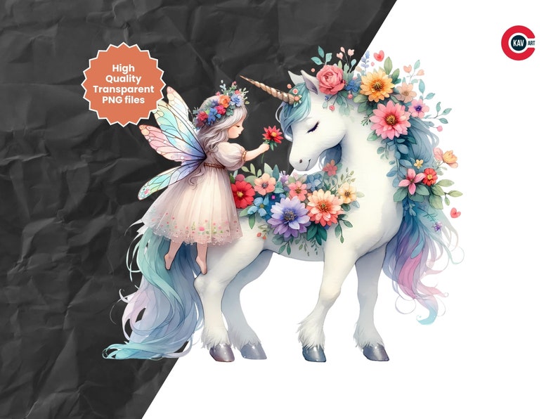 Cute Fairy Decorating Unicorn With Flowers Watercolor Clipart, Magical ...