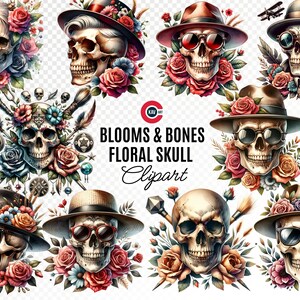 Floral Skull Watercolor Clipart, Skull PNG Designs, Spring-inspired ...
