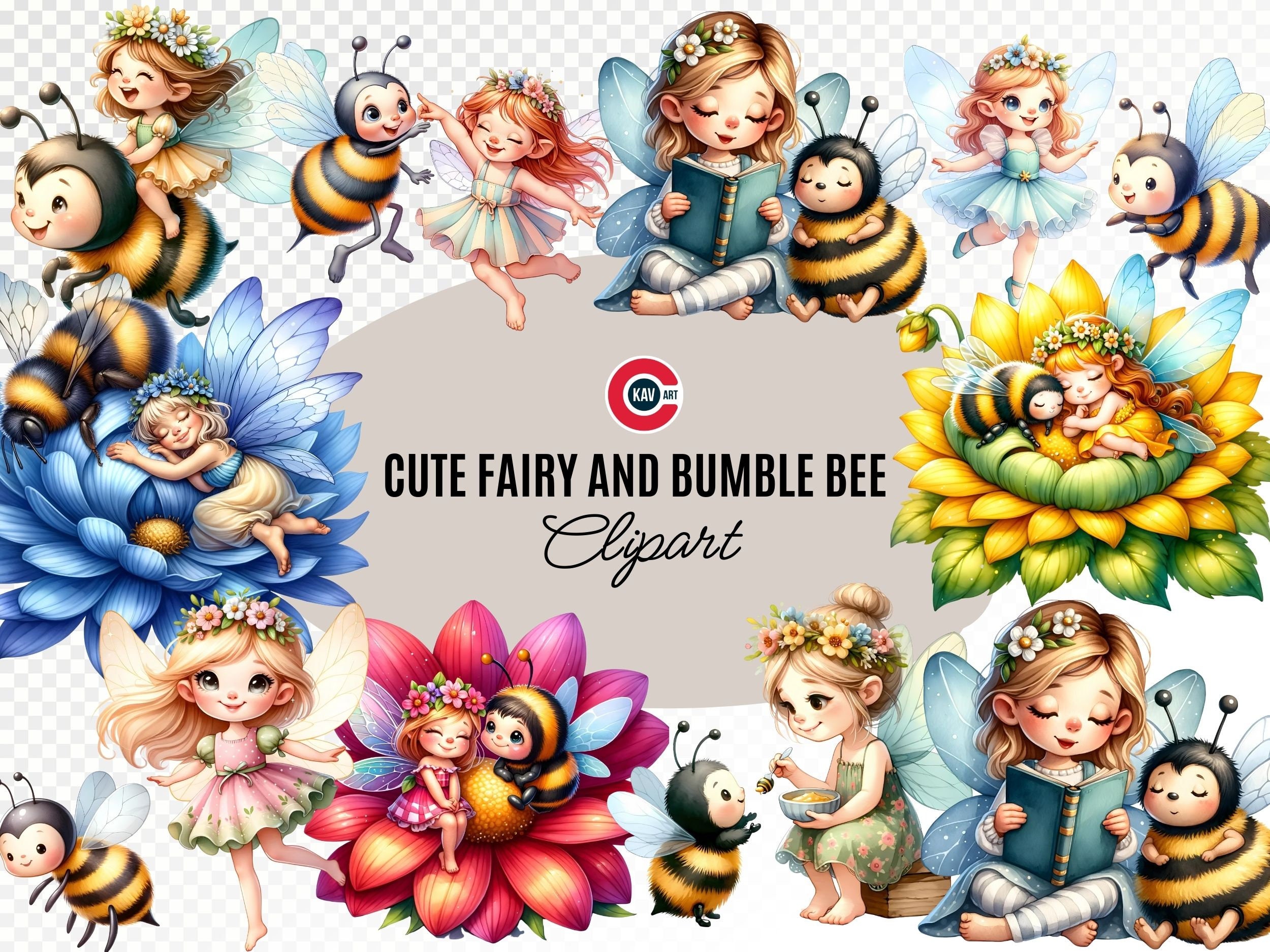 Fairy With Bumblebee Watercolor Clipart, Fairy and Bee, Bumble Bee ...