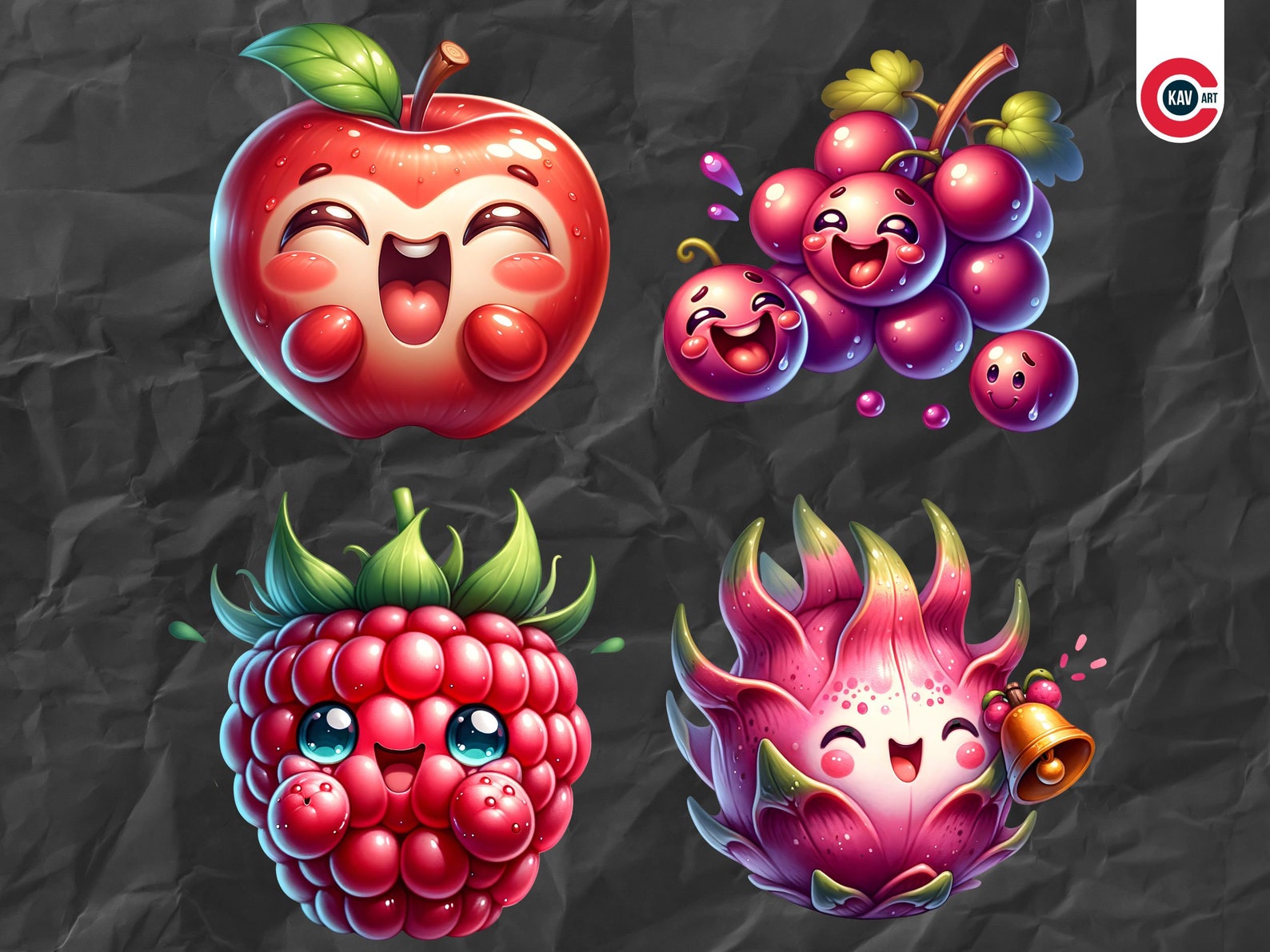 Fruits Clipart, Funny Fruits Emote Clipart, Apple, Kiwi, Avocado ...