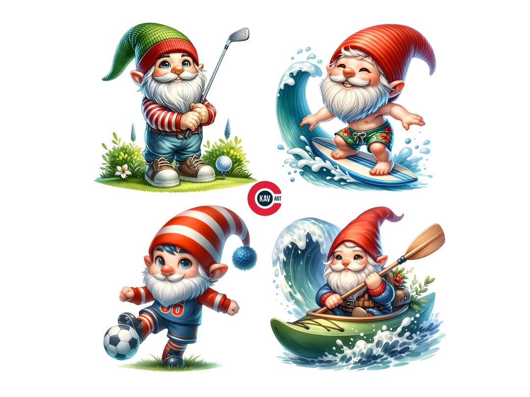 Gnome Playing Sports Clipart, Gnome Sports Activities Clipart, Gnome ...