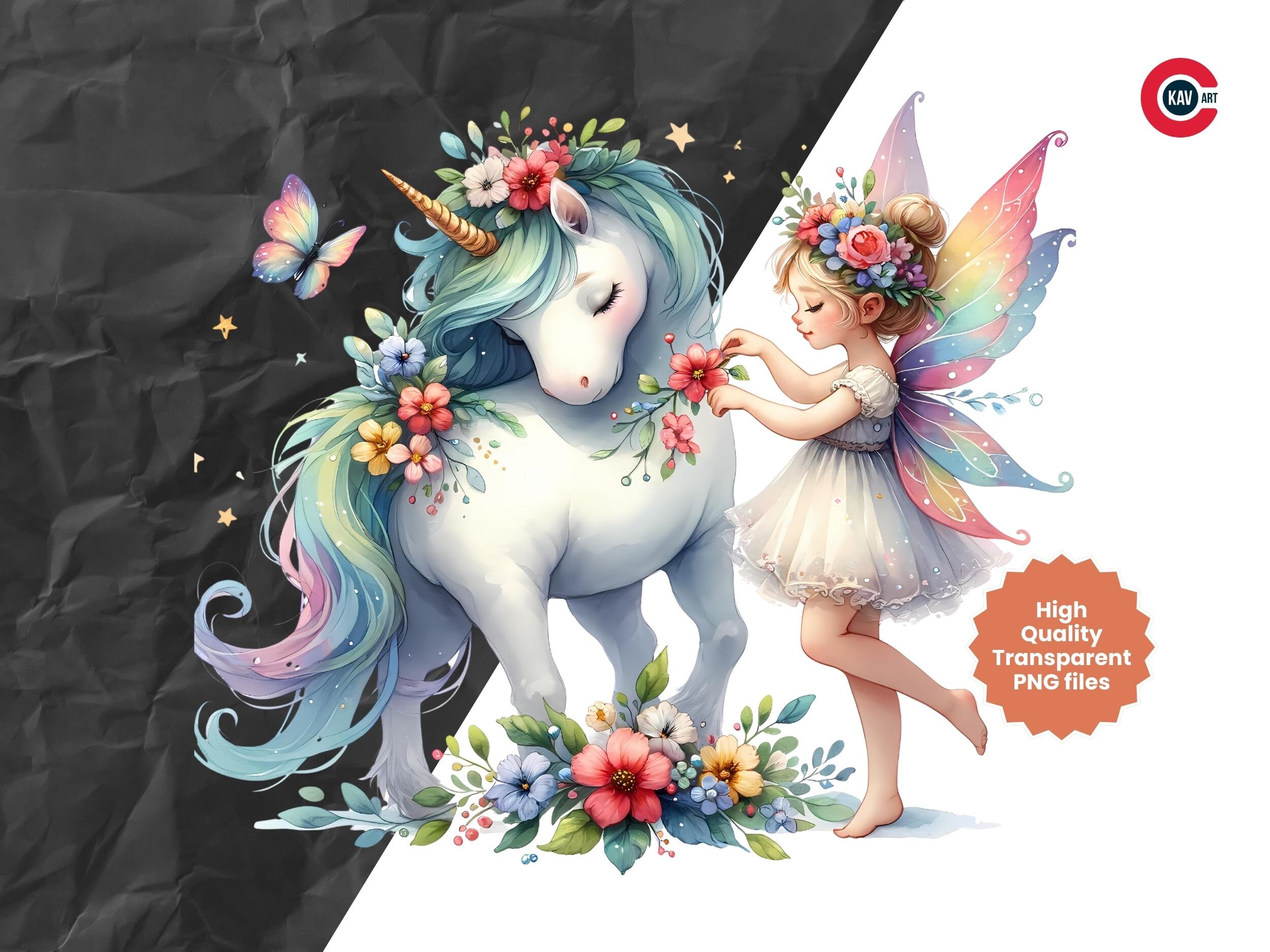 Cute Fairy Decorating Unicorn With Flowers Watercolor Clipart, Magical ...