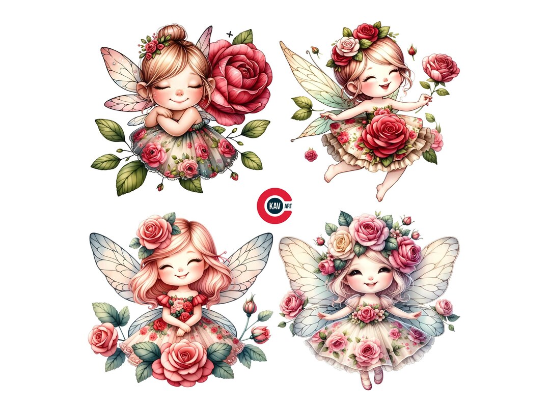 Fairy Clipart, Rose Fairy Clipart, Flower Fairy, Cute Nature Fairy With ...