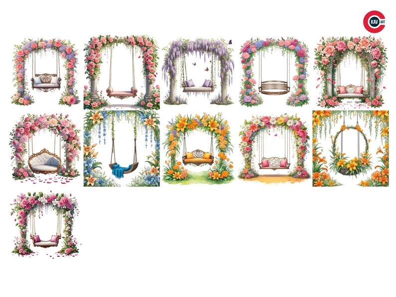 Floral Swing Watercolor Clipart: Transparent PNG (digital Download) - Etsy