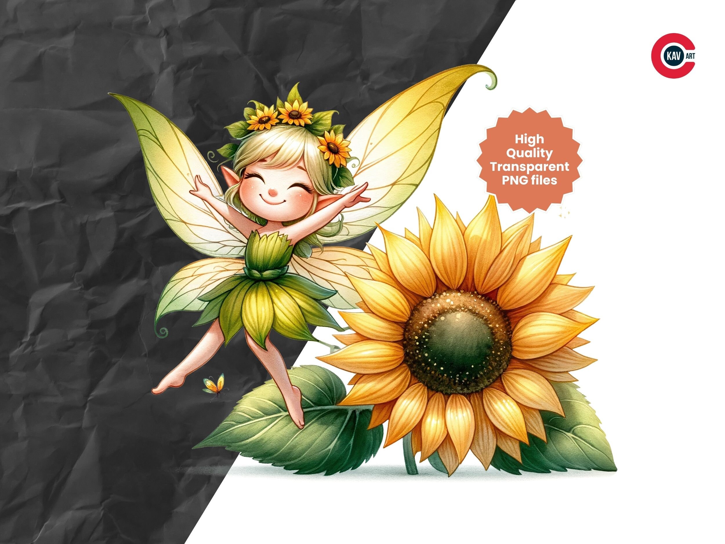 Fairy With Sunflower Watercolor Clipart, Magical Sunflower Fairy ...