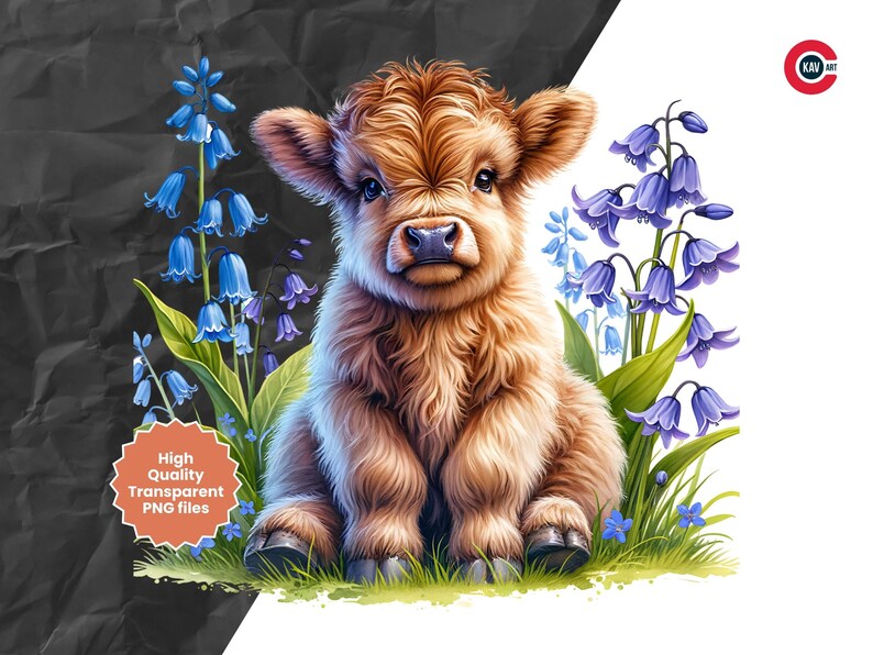 Highland Cow Spring Clipart Baby Cow Illustrations, Cute Western Animal ...