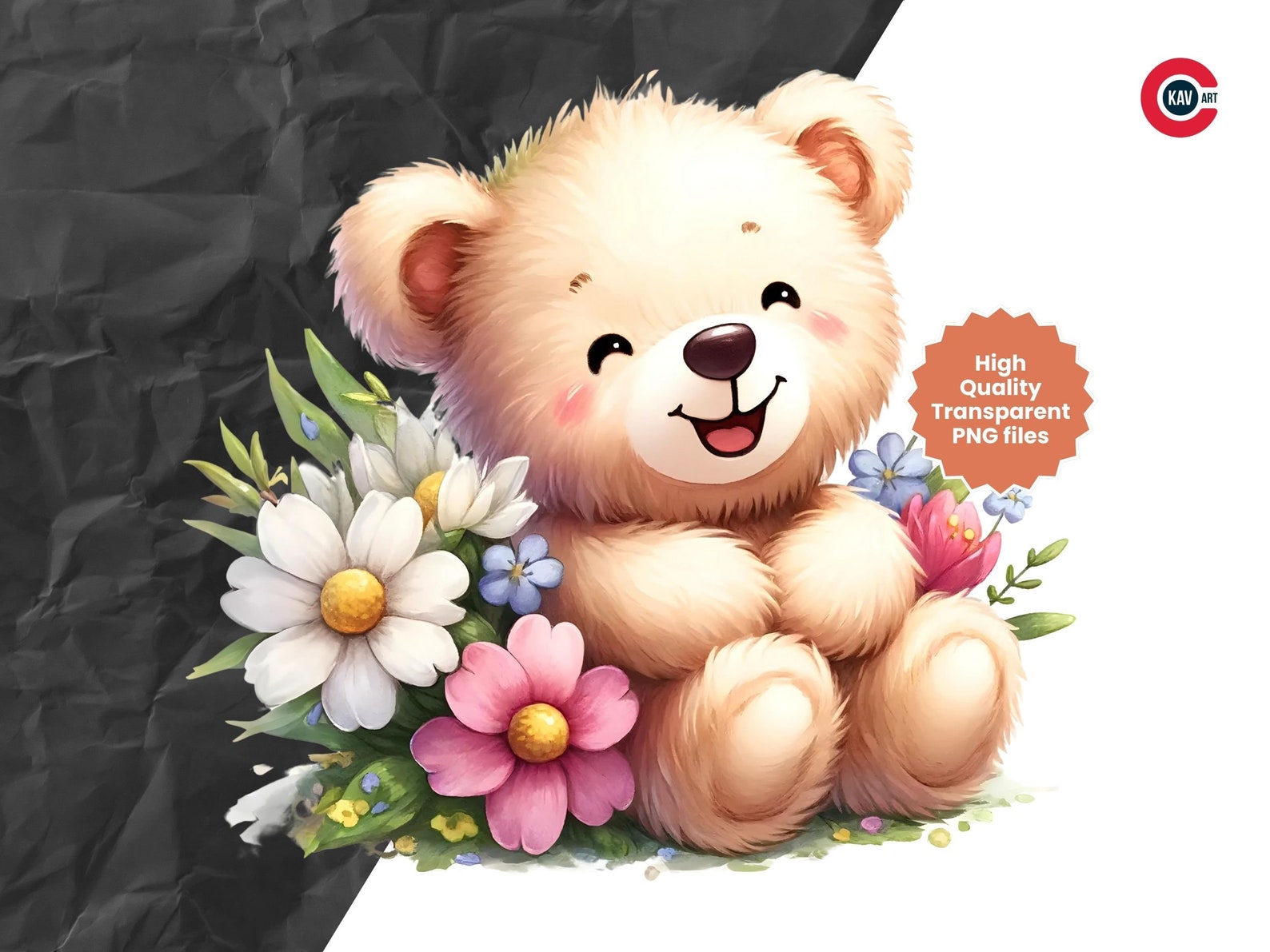 Cute Teddy Bear With Spring Flowers Watercolor Clipart Bundle, Cute ...
