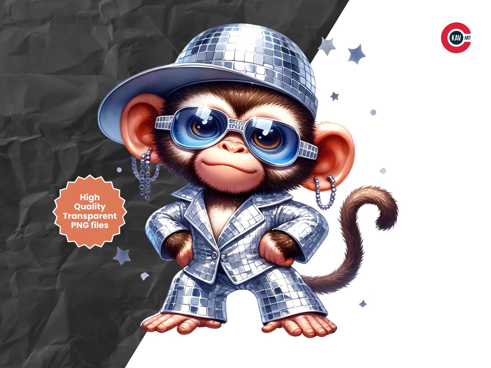 Monkey Clipart, Dancing Monkey With Classic Outfits Watercolor Clipart ...