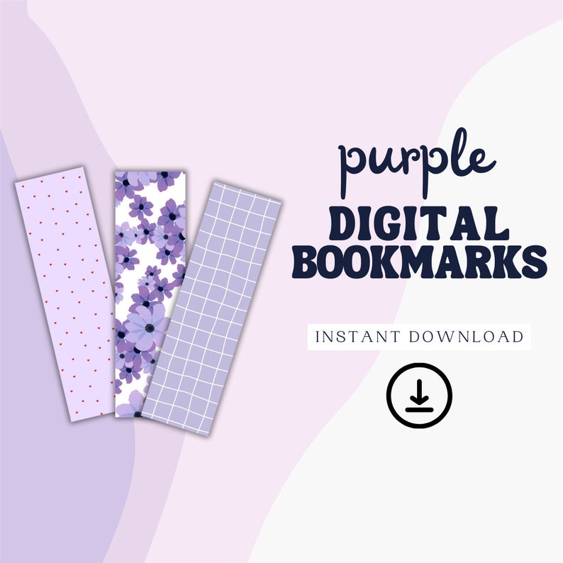 Purple Digital Bookmark | Bookmark Set | Purple Bookmark | Floral ...