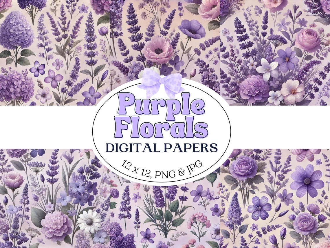 Purple Floral Digital Paper | Hydrangea, Lavender (PNG, JPG) - Etsy