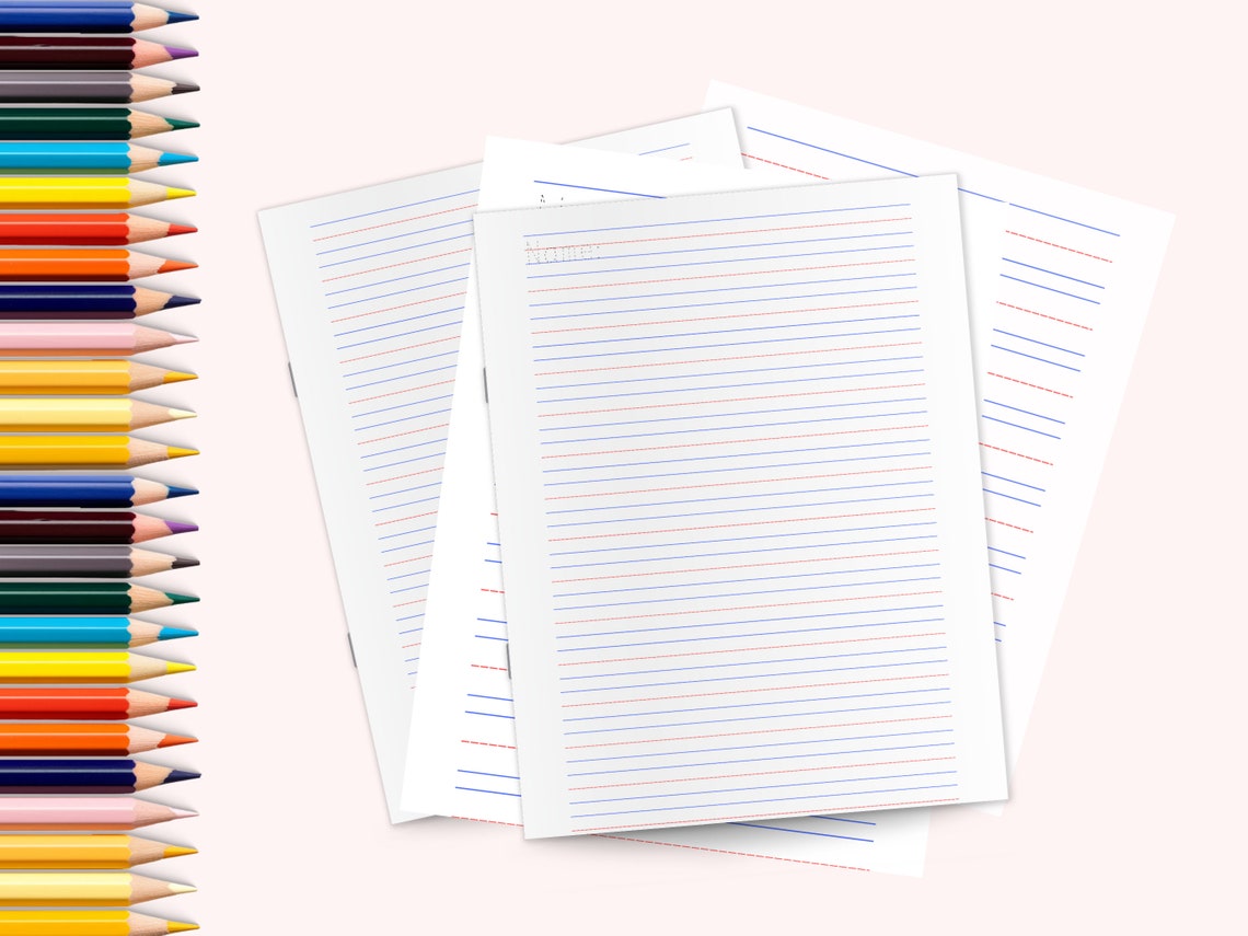 4 Printable Lined Paper Red Bottom, Blue Top, Writing Practice ...
