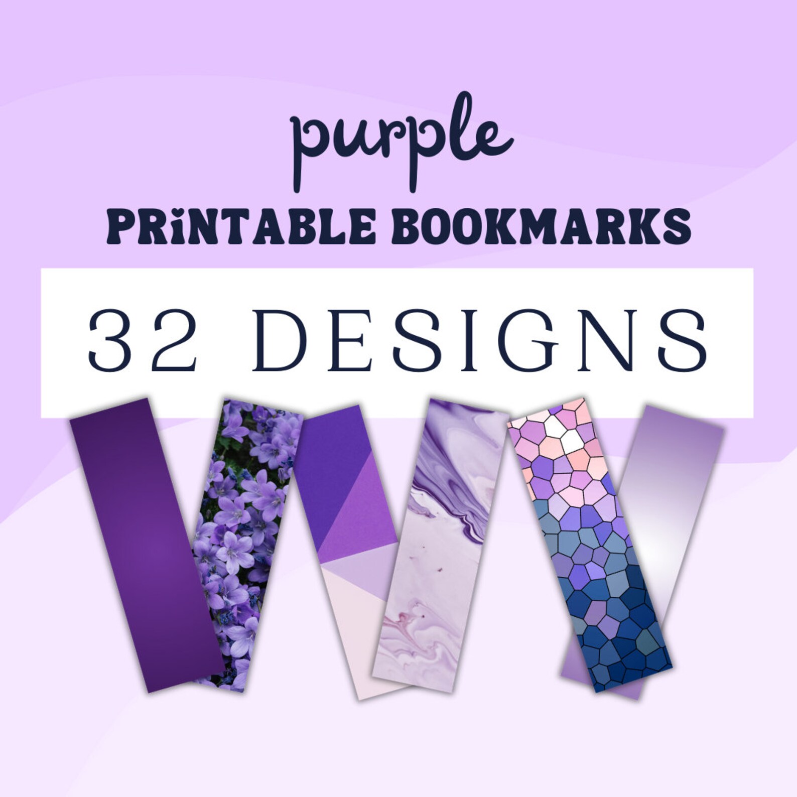 Purple Digital Bookmark | Bookmark Set | Purple Bookmark | Floral ...