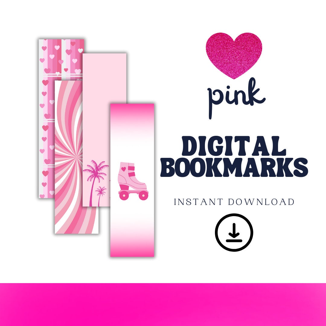 Pink Digital Bookmark | Bookmark Set | Pink Bookmark | Heart Bookmark ...