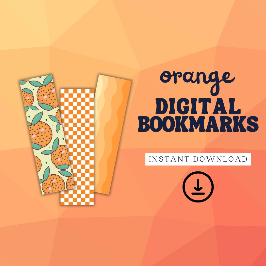 Orange Digital Bookmark | Bookmark Set | Orange Bookmark | Retro ...