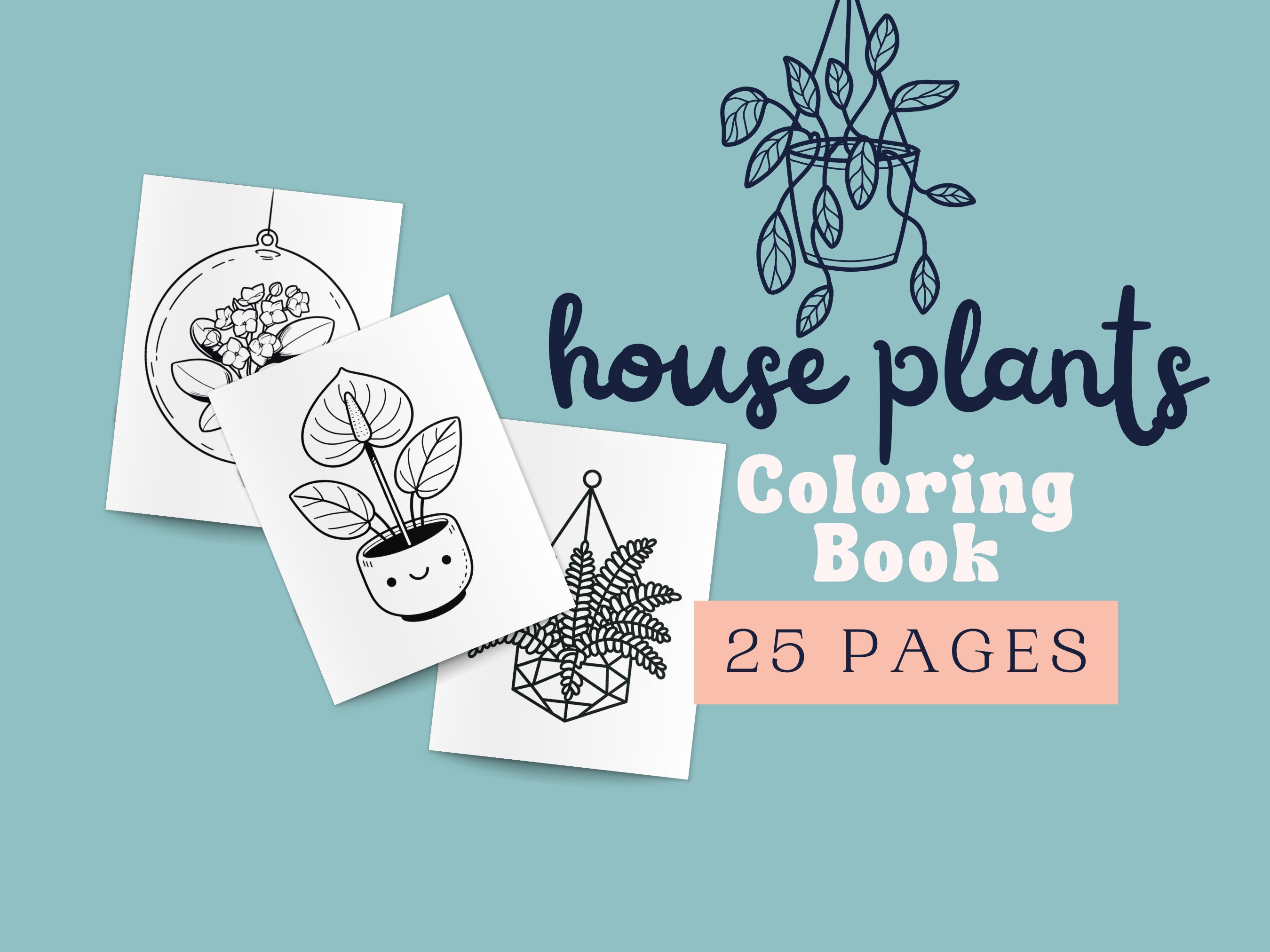 House Plant Coloring Pages | Boho Nature | Minimalist Scenery Coloring ...