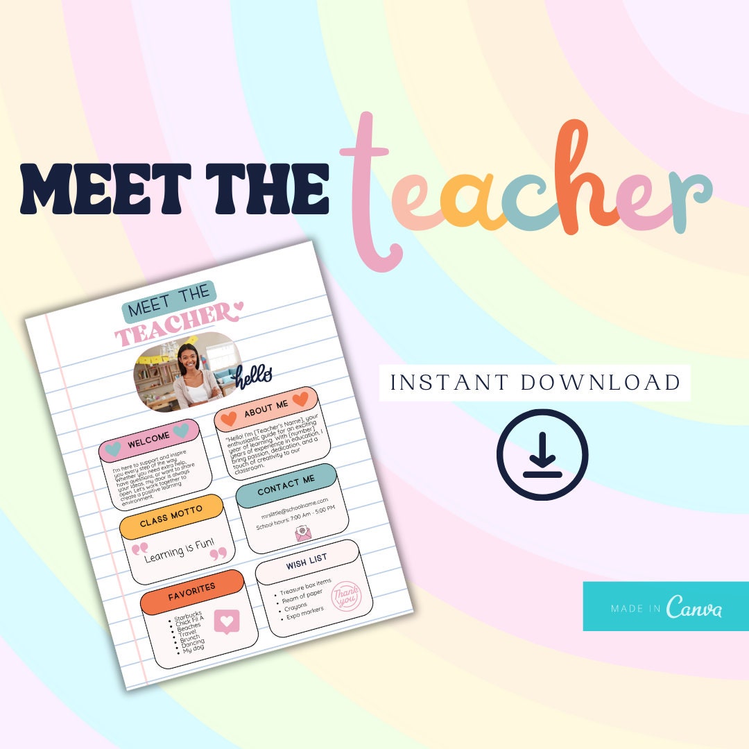 Editable Meet the Teacher Template | Canva Printable (digital Download ...