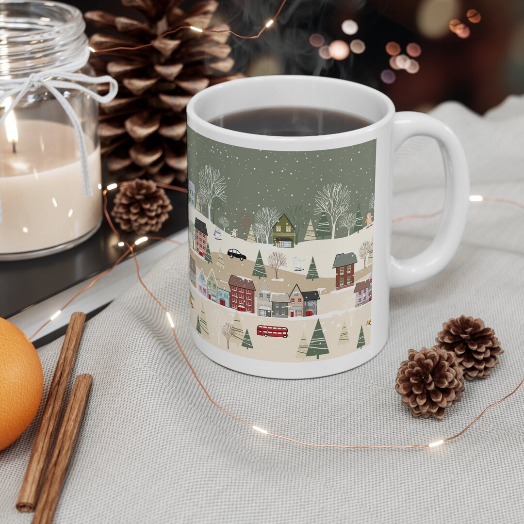 Winter Village Mug, Snowy Scene Coffee Cup, Winter Scene Coffee Mug ...