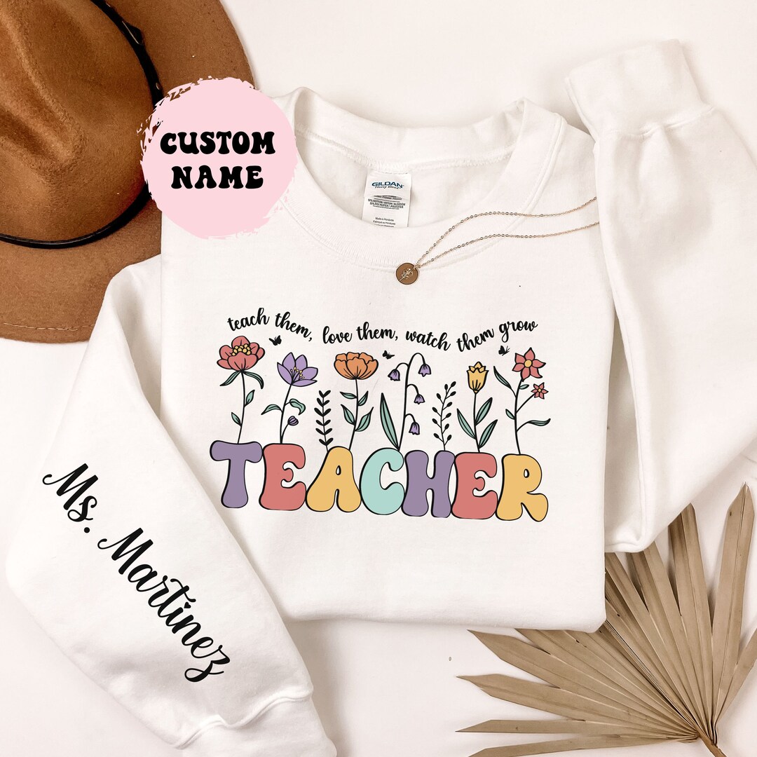 Personalized Teacher Sweatshirt Retro Teacher Sweater Custom Name On