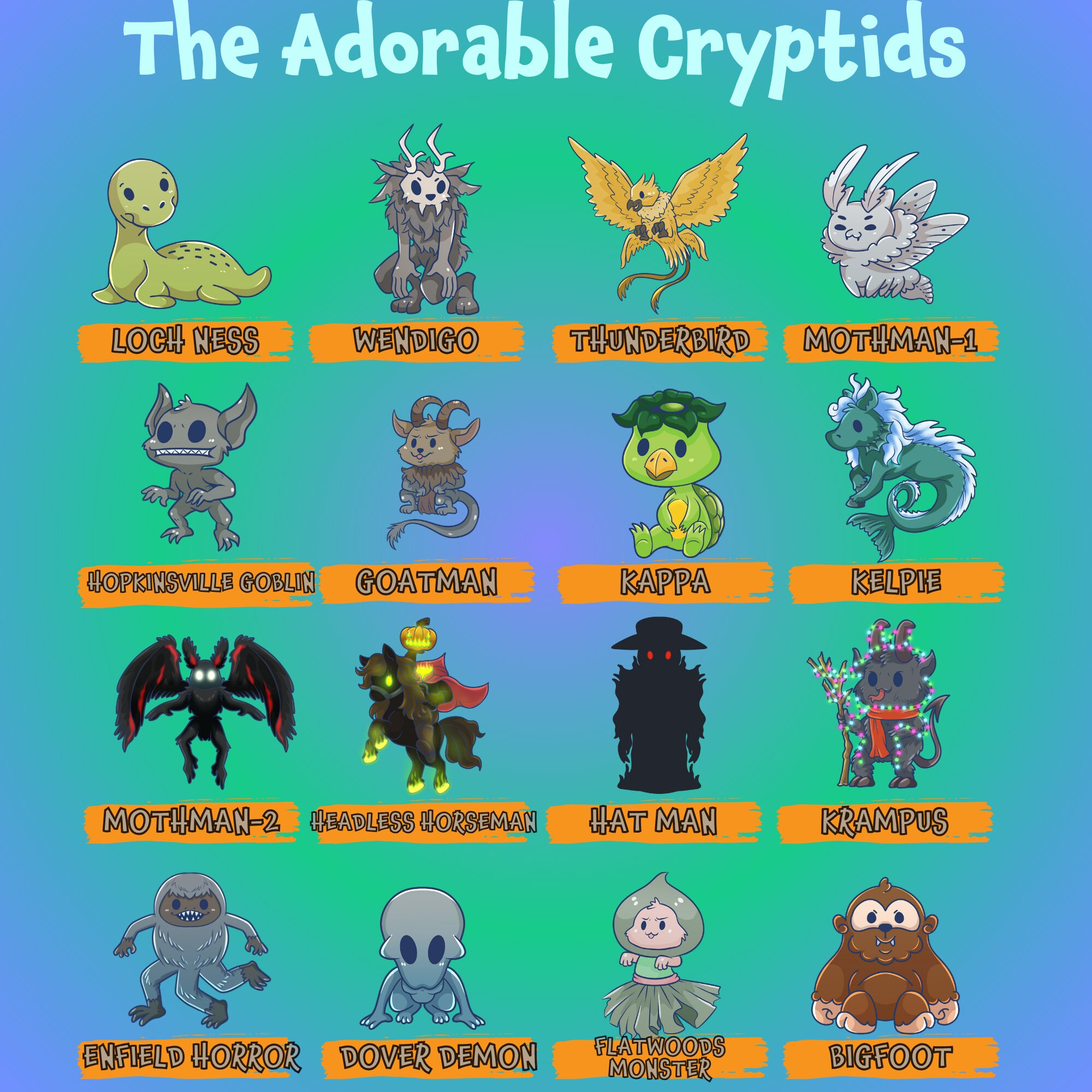 31 Adorable Cryptid Matte Vinyl Variety Sticker Collection ...
