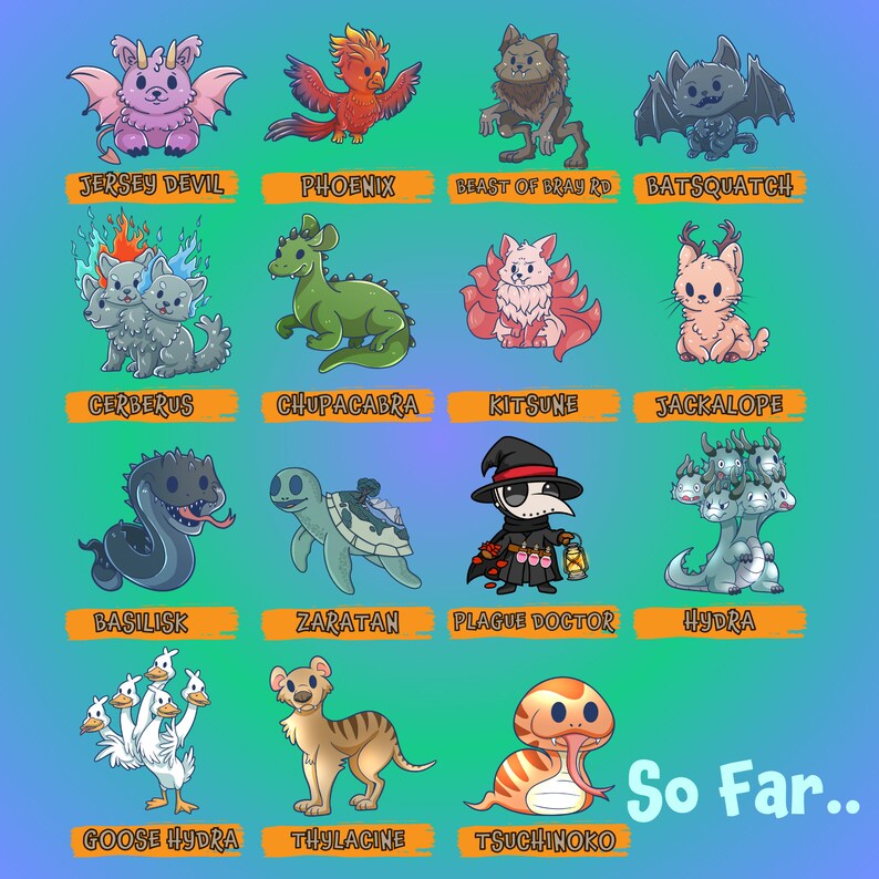 31 Adorable Cryptid Matte Vinyl Variety Sticker Collection ...