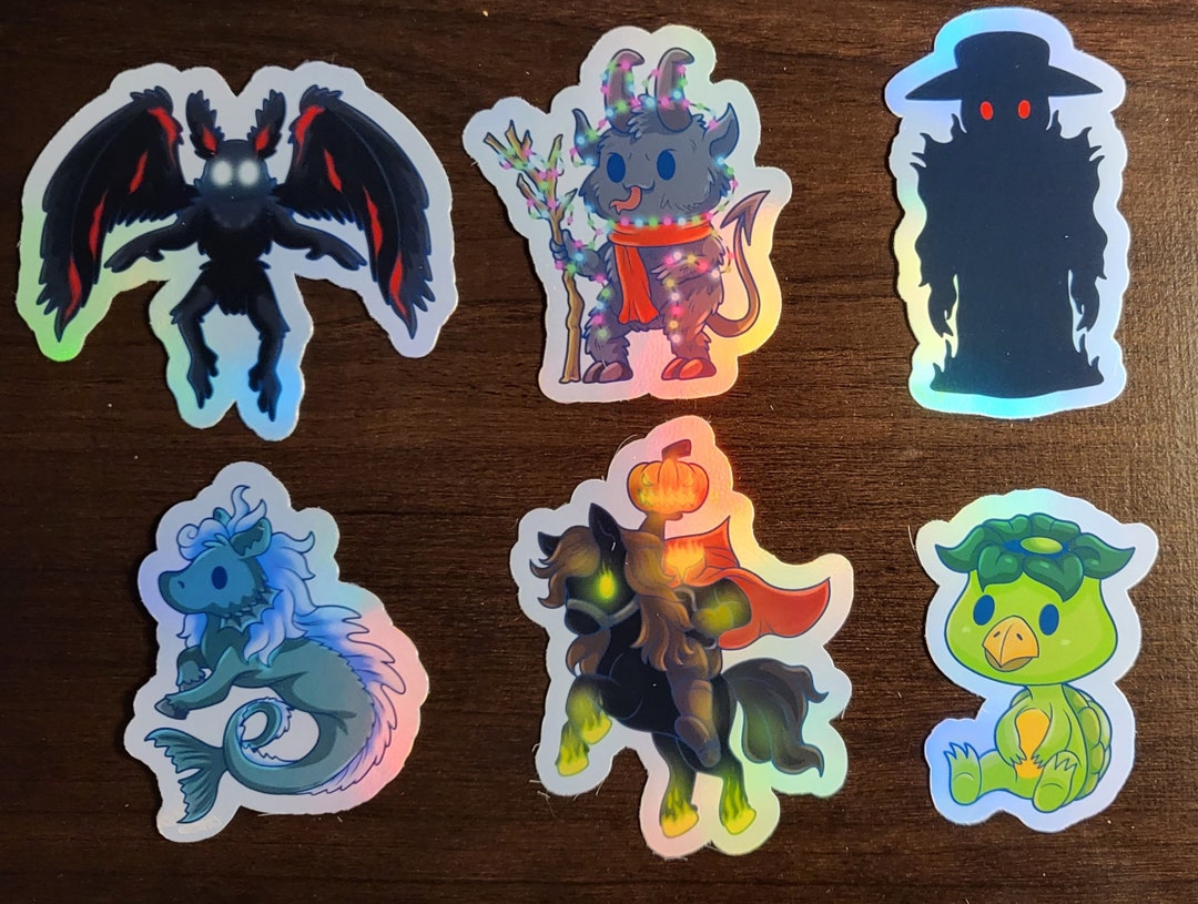 Adorable Cryptid Holographic Stickers 2in Hat Man, Krampus, Kelpie, and ...