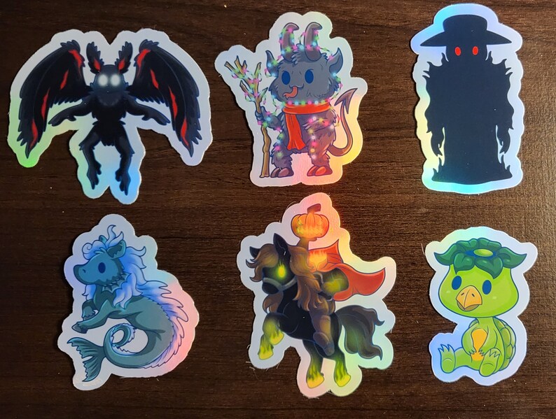 Adorable Cryptid Holographic Stickers 2in Hat Man, Krampus, Kelpie, and ...