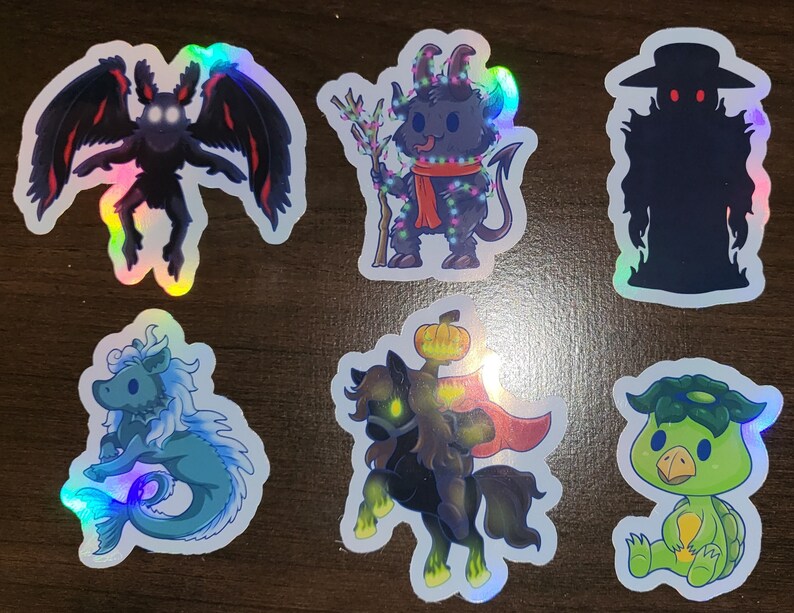 Adorable Cryptid Holographic Stickers 2in Hat Man, Krampus, Kelpie, and ...