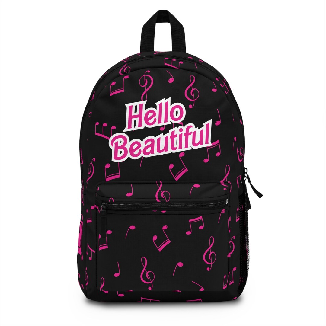 Backpack Musical Notes Black and Pink Personalized Hello Beautiful of ...