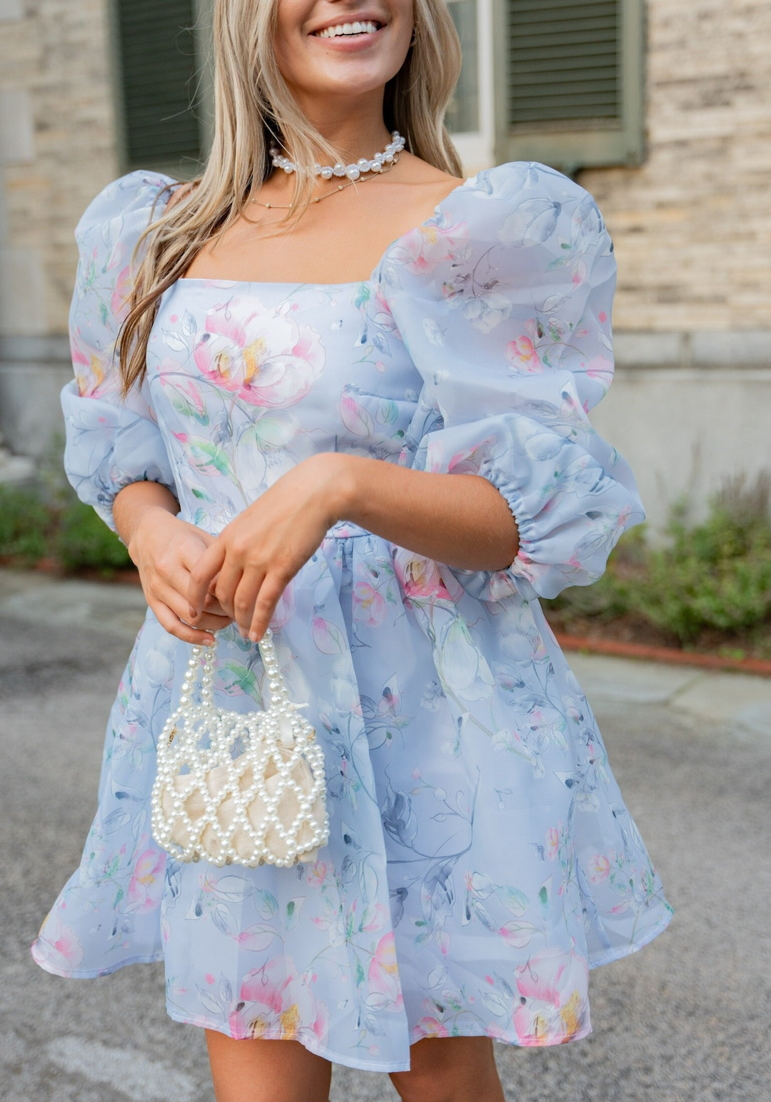 Enchanting Periwinkle Floral Puff Sleeve Dress Spring Floral Dress ...