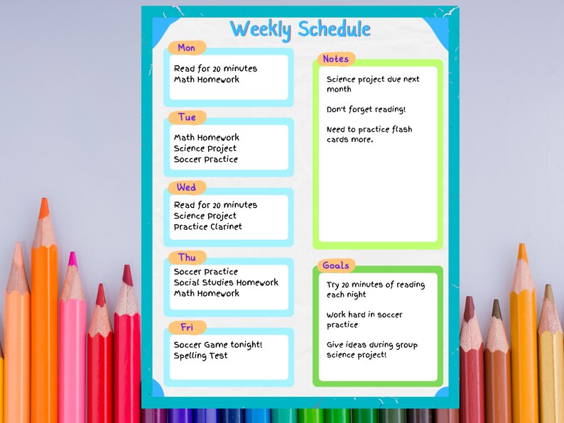 Weekly Schedule With Notes and Goals, Printable PDF - Etsy