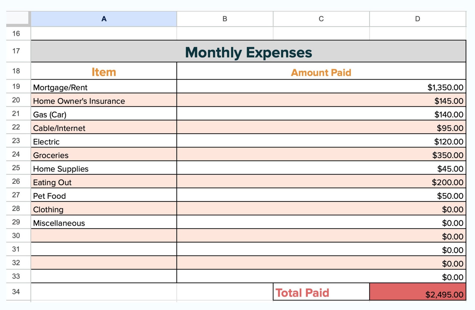 Monthly Budget Planner Spreadsheet, Pie Charts With Detailed Expense ...