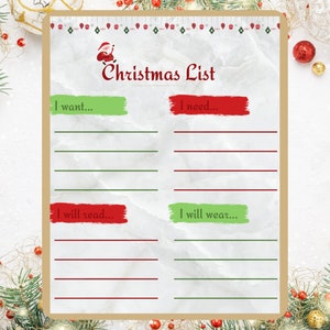 Christmas List Template for Children, Downloadable, Printable PDF - Etsy