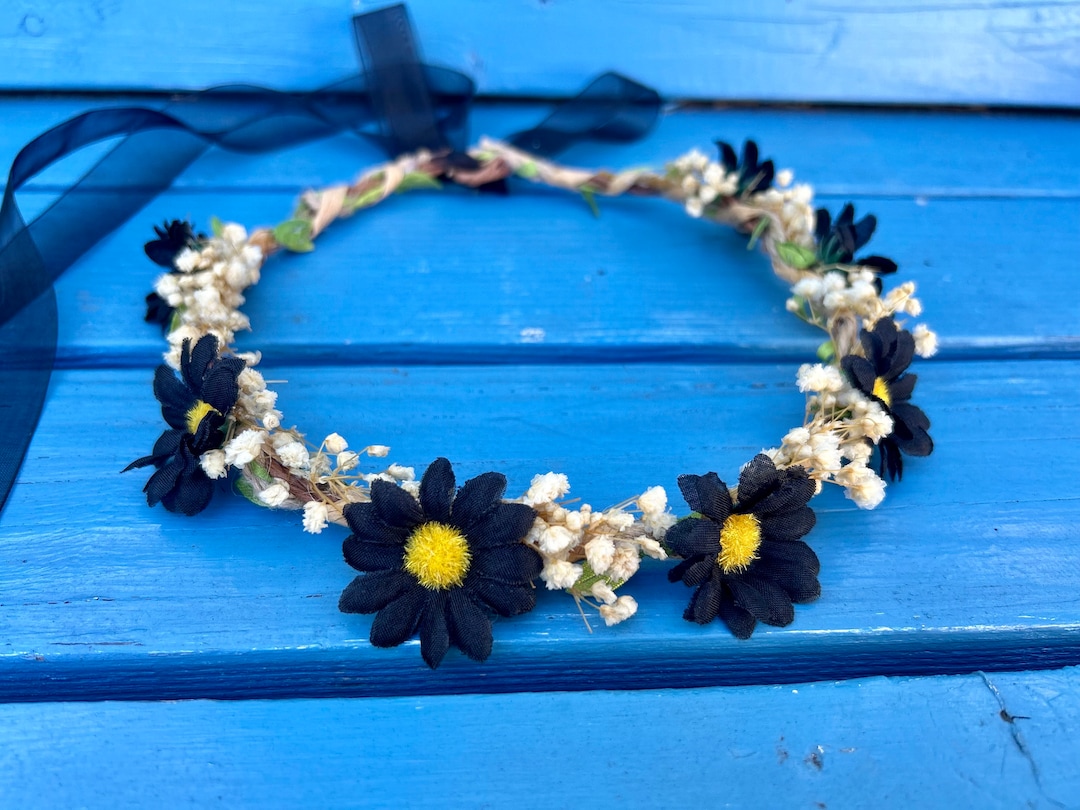 Silk Flower Crown Black Sunflowers/octoberfest/fall Weddings/halloween ...