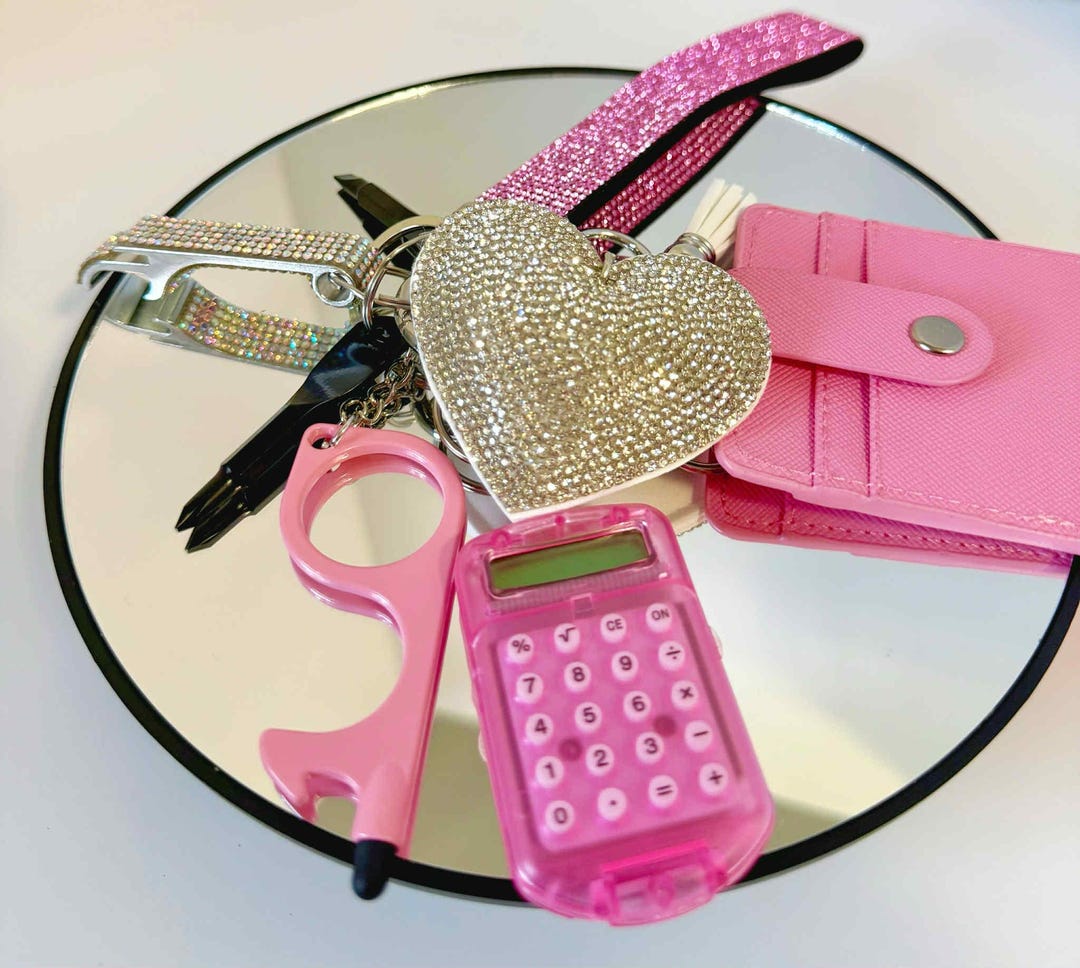 Glam Keychain Gift Set for Her - Pink Rhinestone Glam Essentials ...