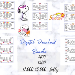 Snoopy |money Placeholder Bundle, DIGITAL DOWNLOAD, Fake Money for ...