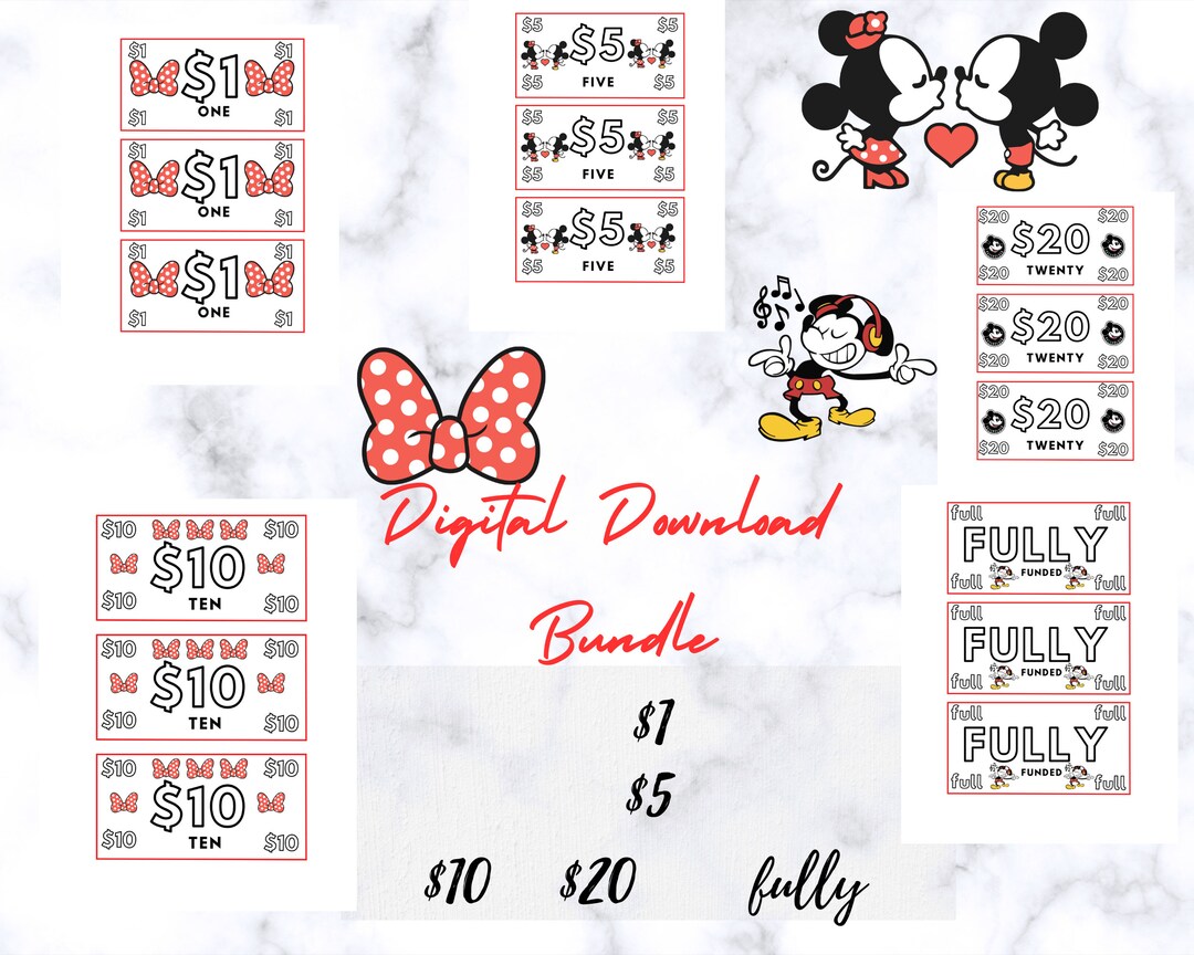 Mouse Themed Money Placeholder Bundle, 1, 5, 10, 20 DIGITAL DOWNLOAD ...